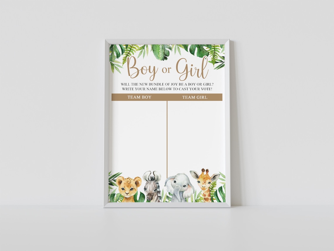 Gender Reveal Boy or Girl Chart Safari Baby Shower Guess the | Etsy