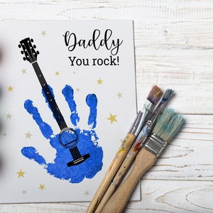 Guitar Handprint Art Craft, Daddy You Rock, Fathers Day DIY Gift From ...
