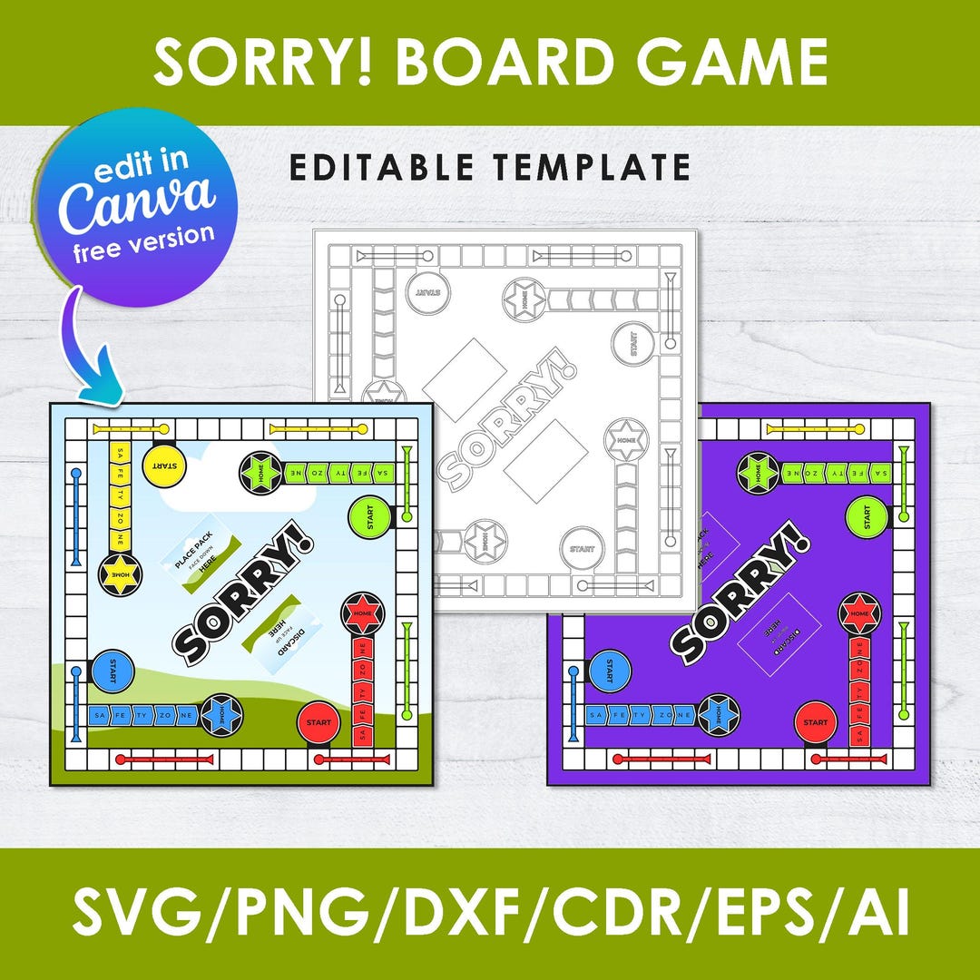 Custom Sorry Board Game Template: DIY Personalized Game (PDF, SVG ...