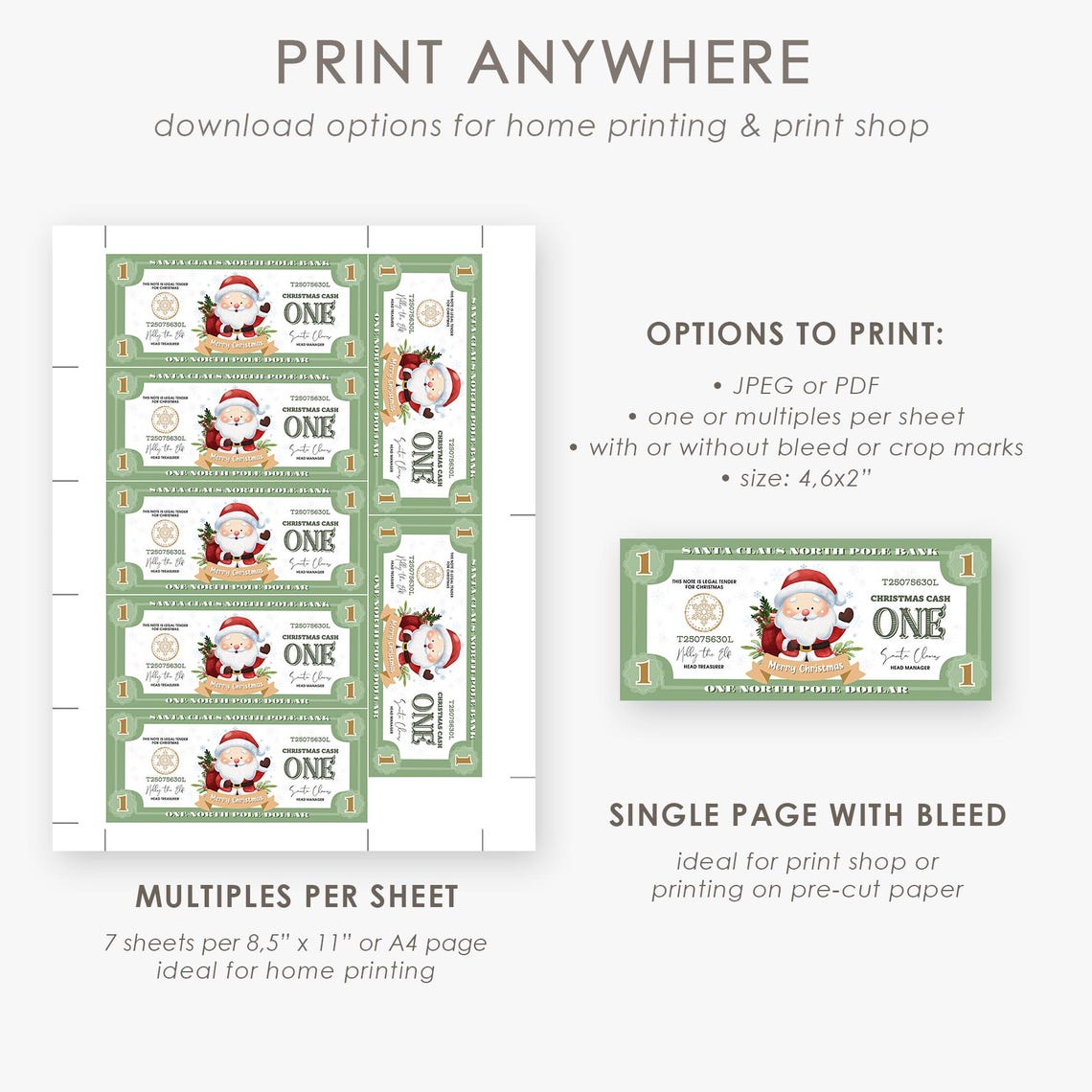 Christmas Pay Money, Bundle, North Pole Dollar Bill Kid's Activity ...