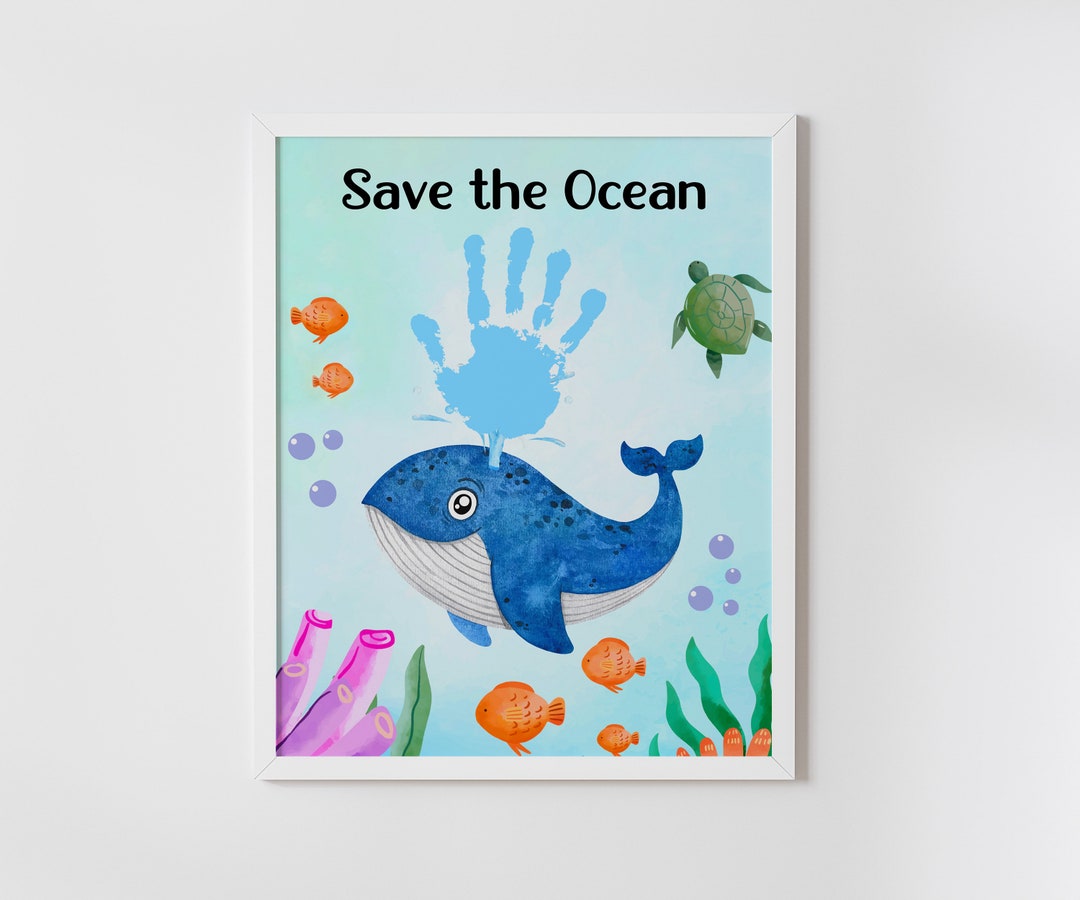 Earth Day, Whale Handprint DIY Art Craft, Save the Ocean, Kindergarten ...