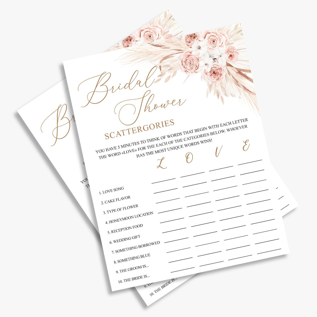 Bridal Shower Scattergories, Boho Bridal Shower Game, Floral in ...
