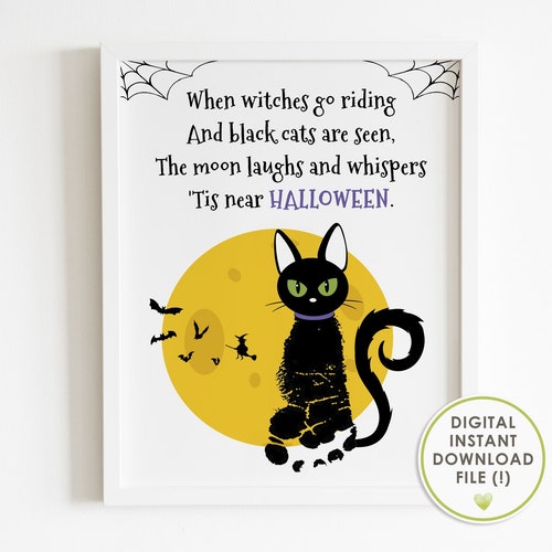Halloween Black Cat Footprint Craft Template Printable - Etsy