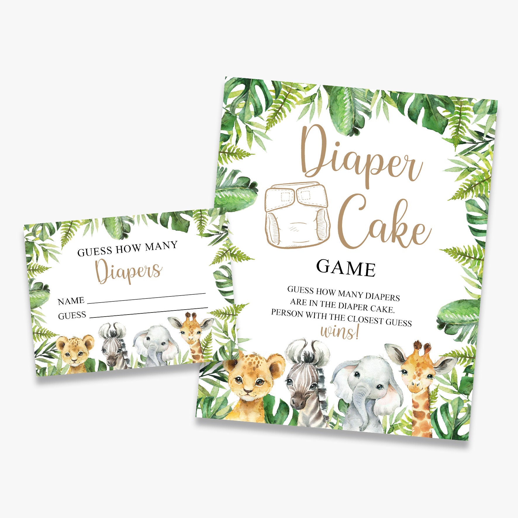 Diaper Cake Game Safari Baby Shower Guess How Many Diapers | Etsy