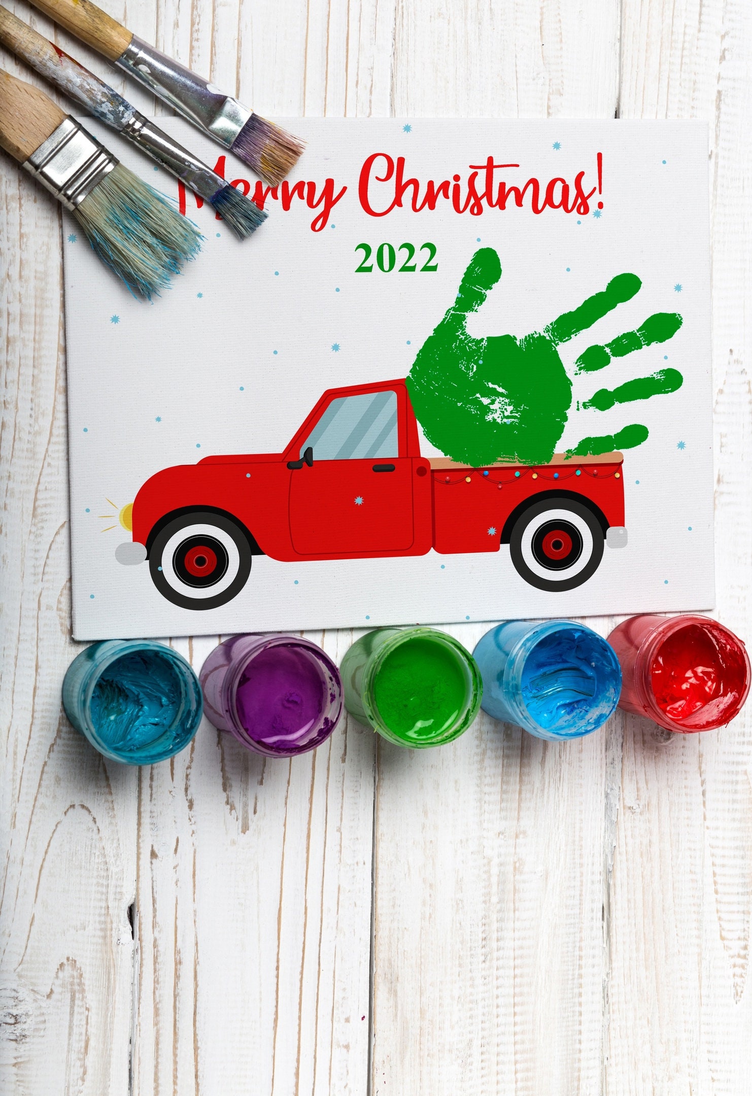 Red Truck Christmas Tree Footprint or Handprint Art Christmas - Etsy