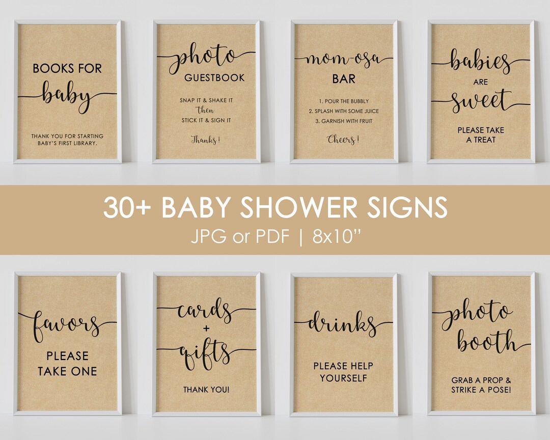 30+ Rustic Baby Shower Sign, BUNDLE, Gender Neutral, Kraft, Baby Shower ...