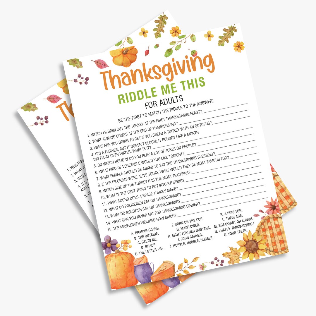 Riddle Me This, Thanksgiving Game, for Adults, Friendsgiving Party ...