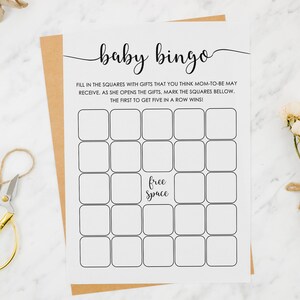 Rustic Baby Shower Bingo, Kraft + Black & White, Gender Neutral, Empty ...