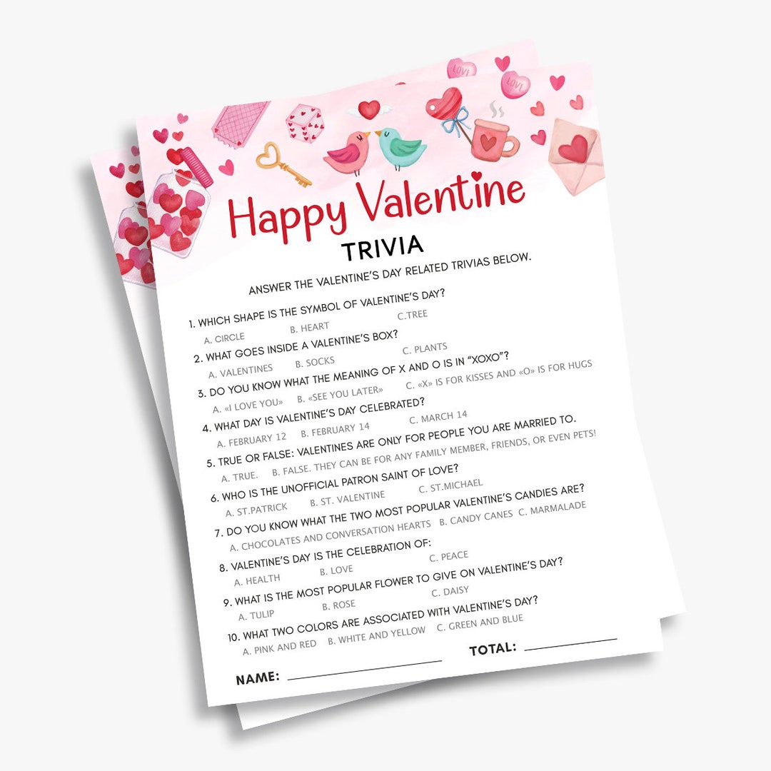 Valentines Quiz for Kids, Classroom Valentine's Day Kids Activity ...