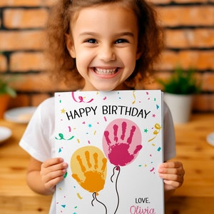 Balloons Handprint Art Craft, DIY, Birthday Card, From Baby, Memory ...