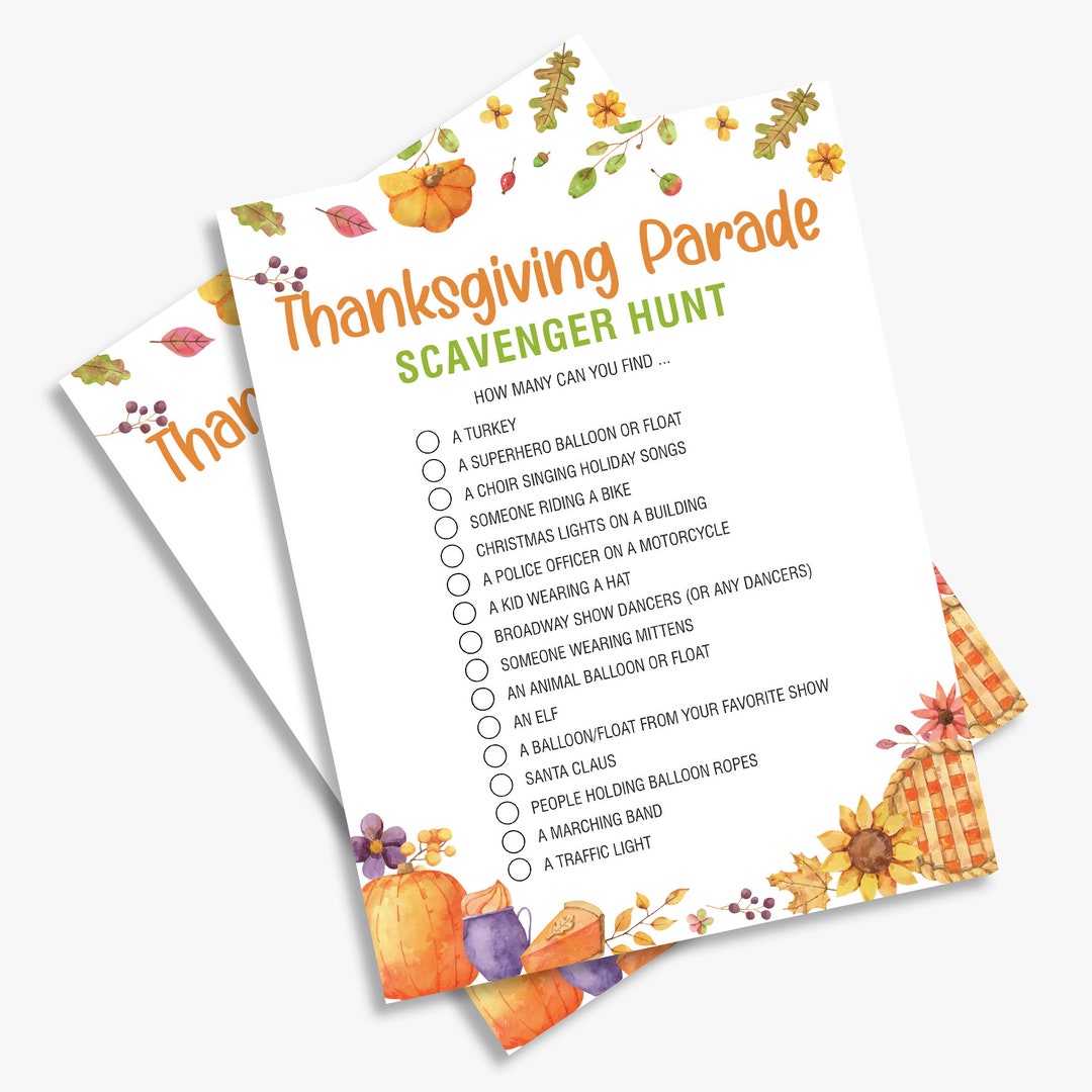 Thanksgiving Parade Scavenger Hunt, Thanksgiving Game for Kids ...