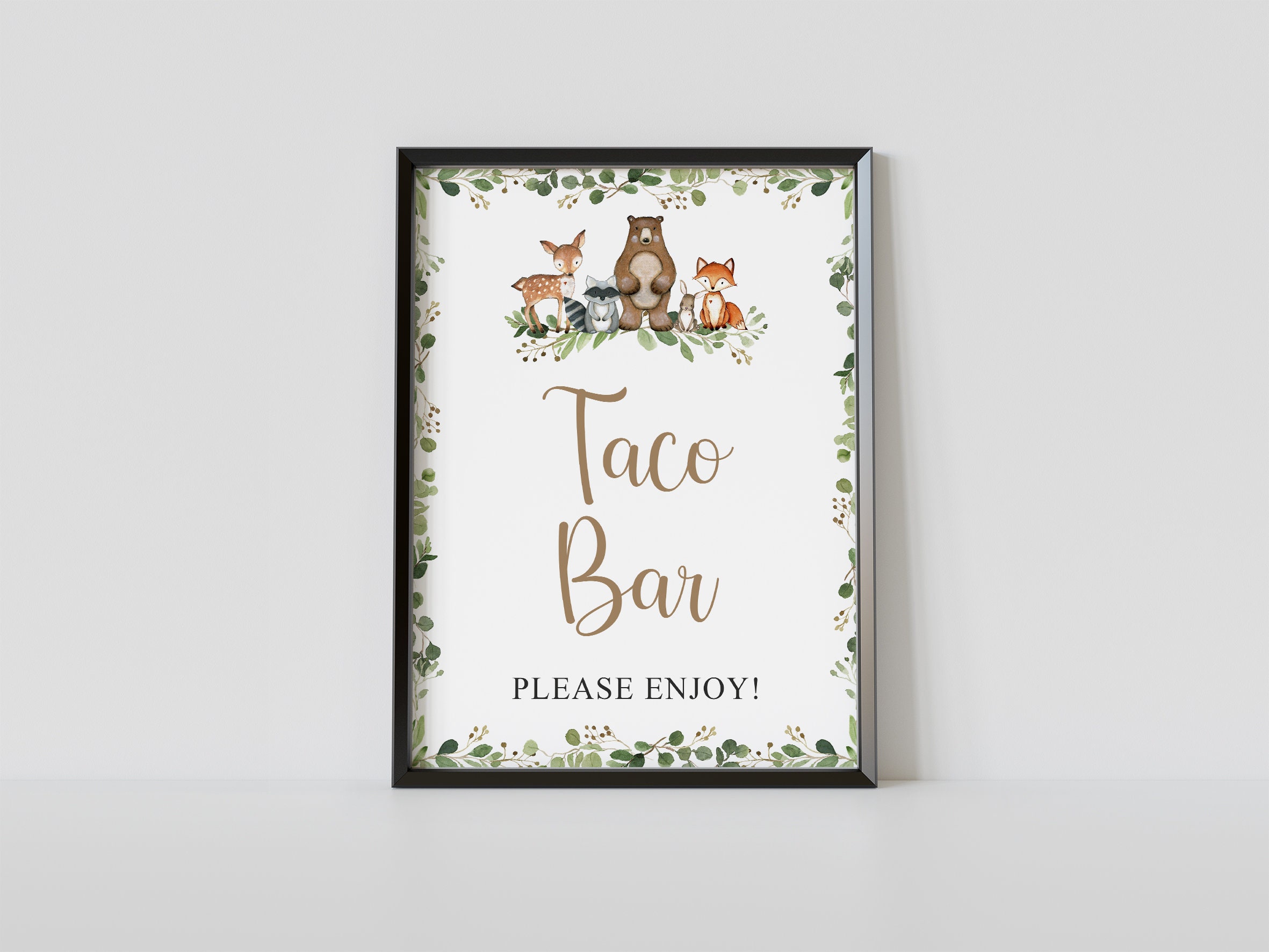 Taco Bar Sign Woodland Baby Shower Taco Bar Decor Greenery | Etsy