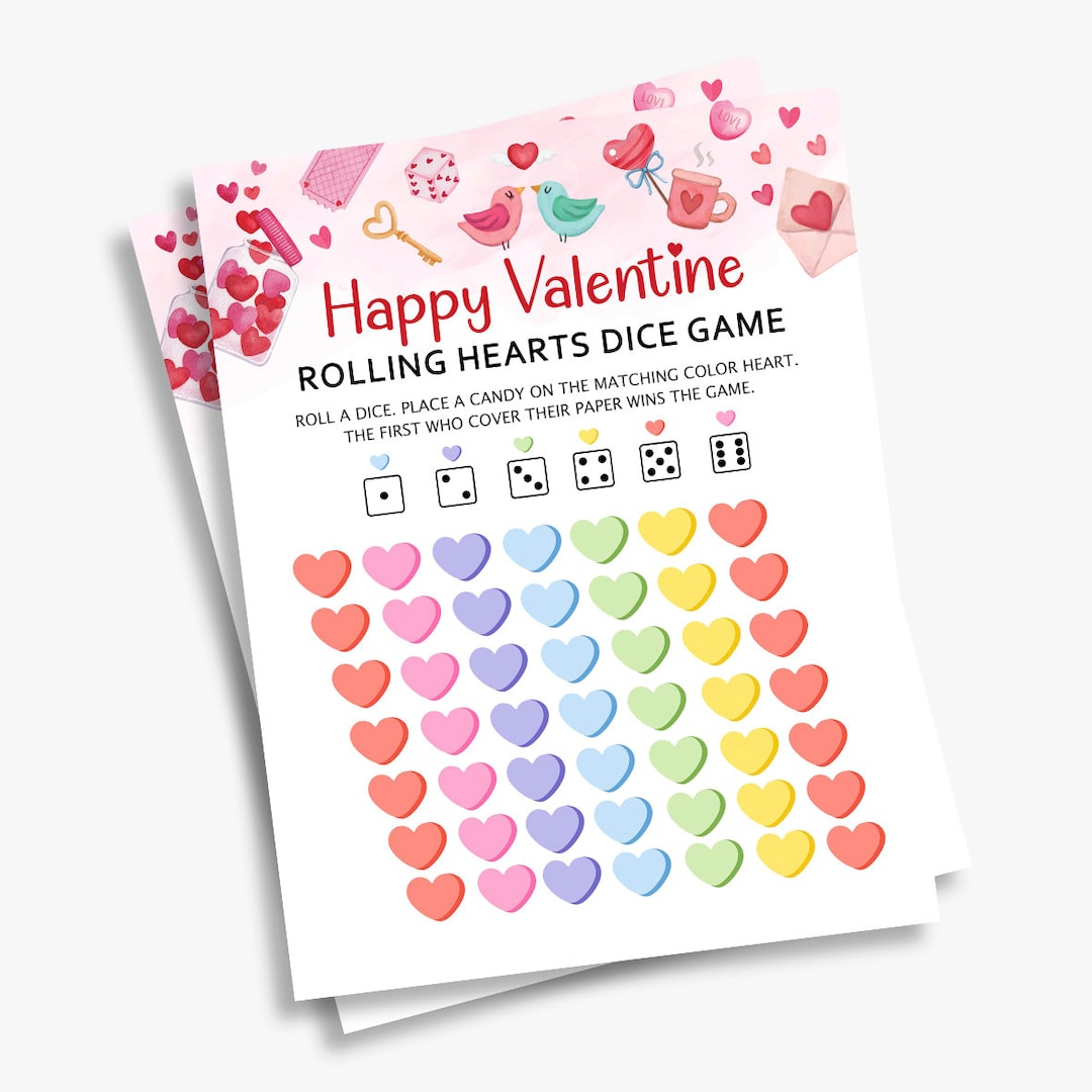 Valentines Day Candy Dice Game, Rolling Hearts Fun Game for Kids ...
