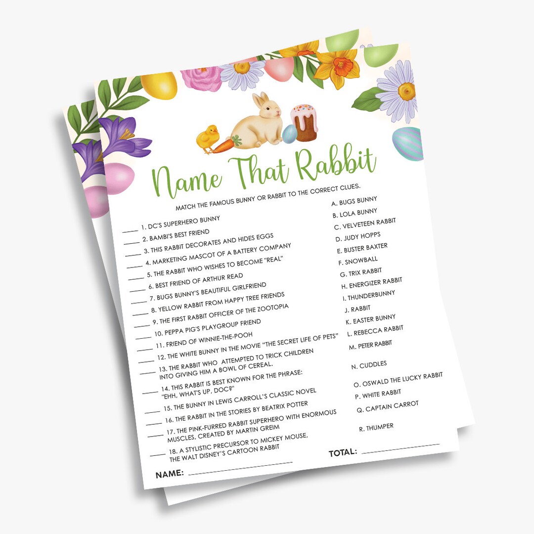 Name That Rabbit, Easter Game, for Kids | for Adults | for Group, Name ...