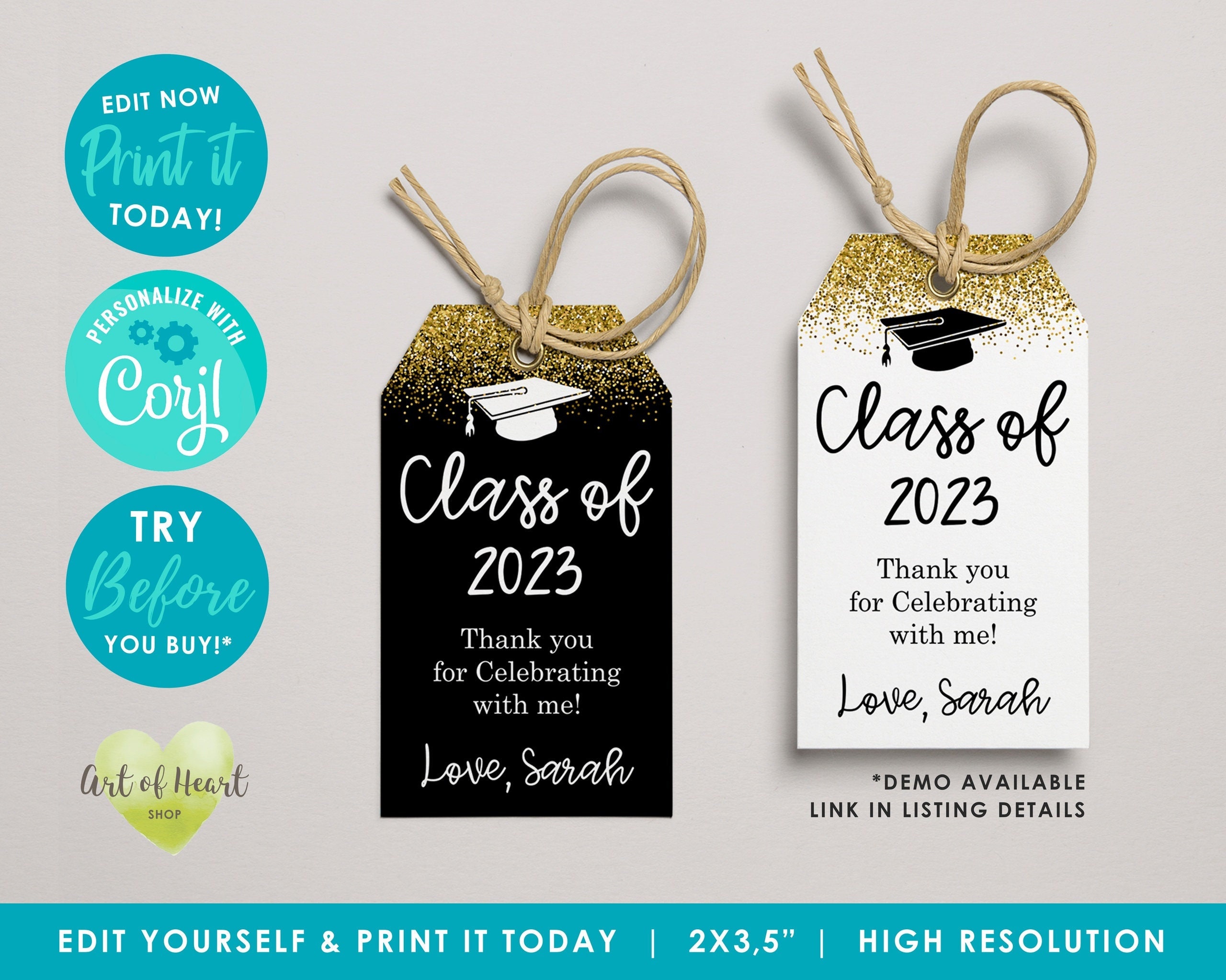 Editable Graduation Thank You Tag Class of 2023 Printable - Etsy Australia