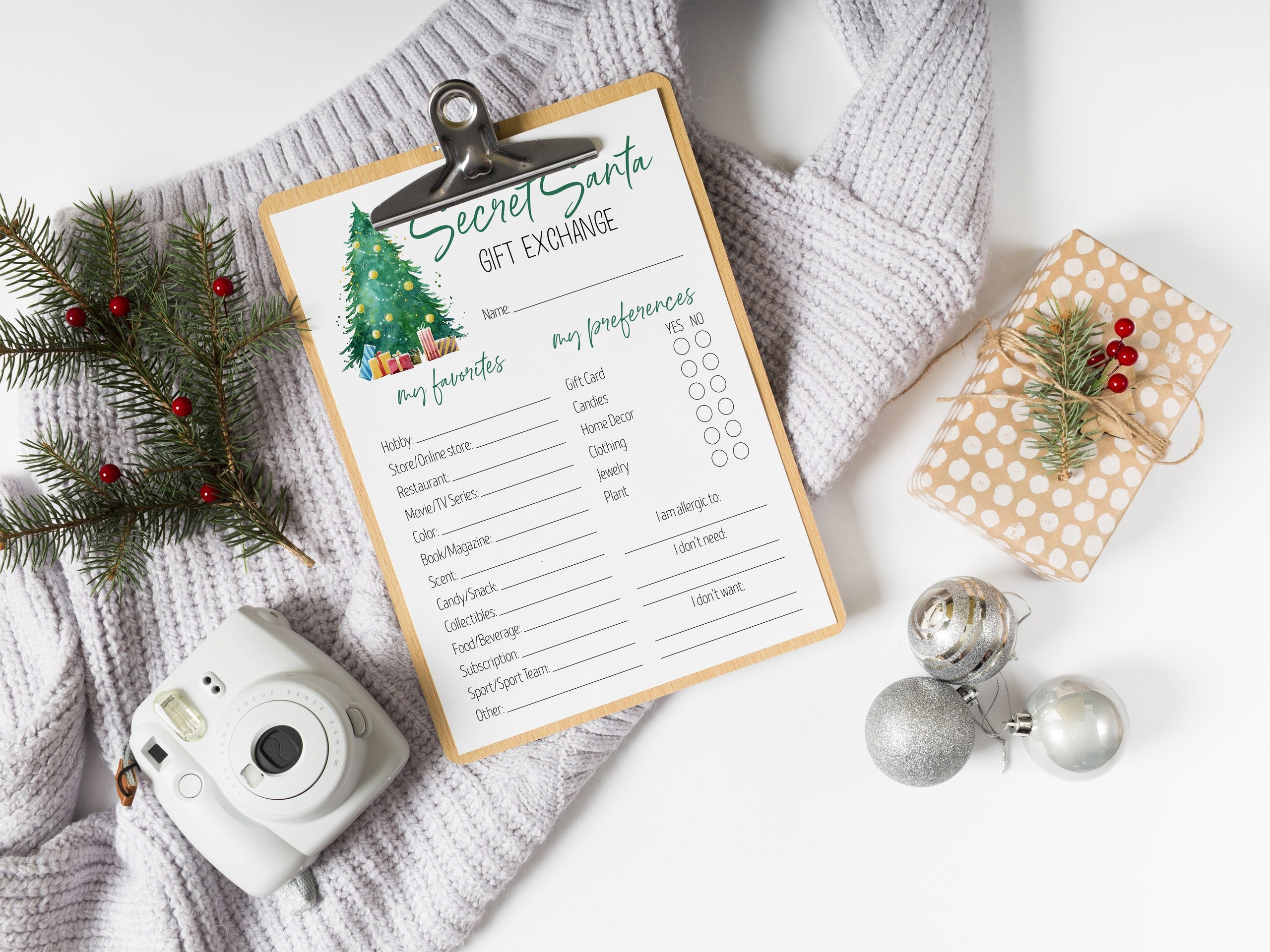 Secret Santa Gift Exchange Questionnaire Gift List Ideas - Etsy