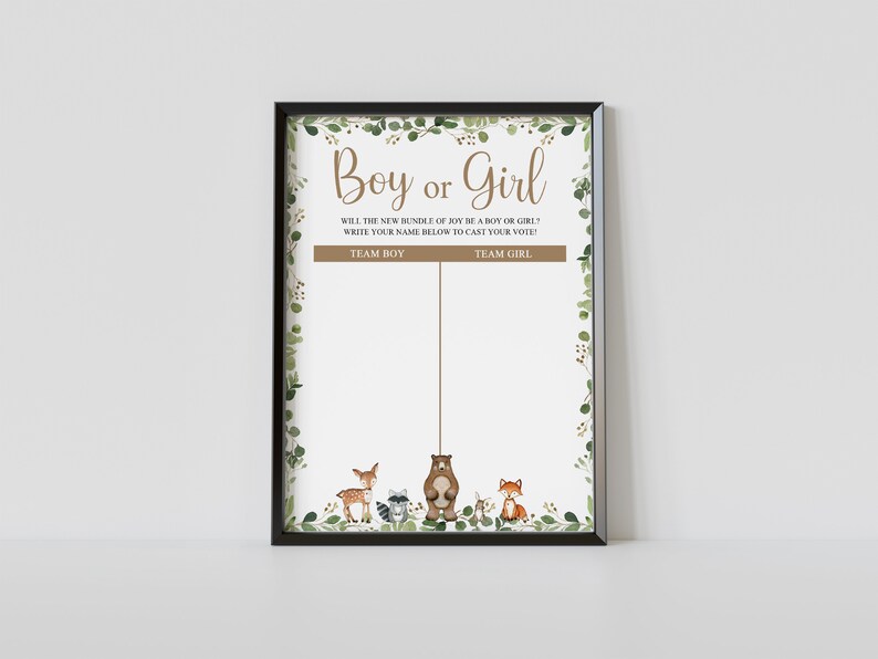 Gender Reveal Boy or Girl Chart Woodland Baby Shower Guess - Etsy