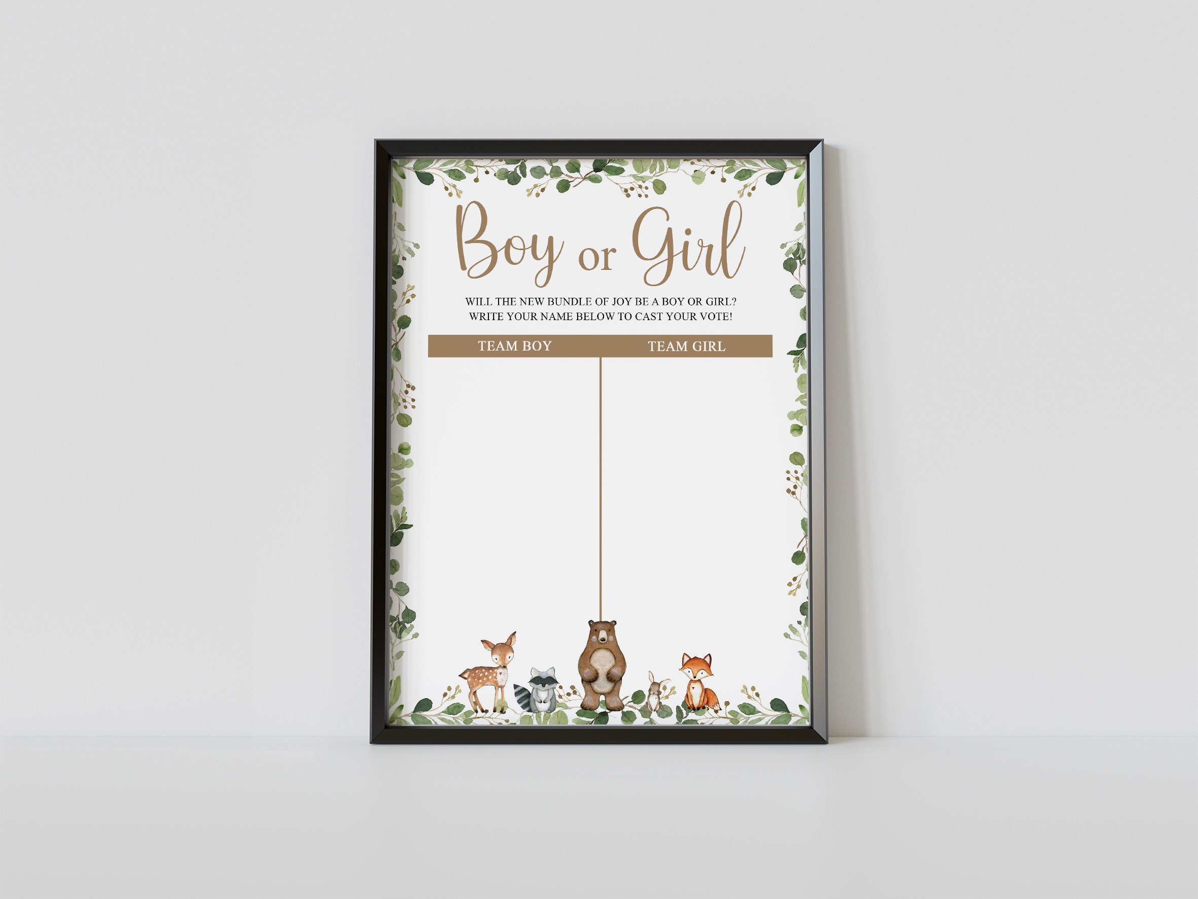 Gender Reveal Boy or Girl Chart Woodland Baby Shower Guess - Etsy