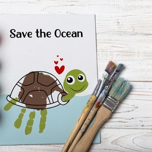 Earth Day, Turtle Handprint DIY Art Craft, Save the Ocean, Kindergarten ...