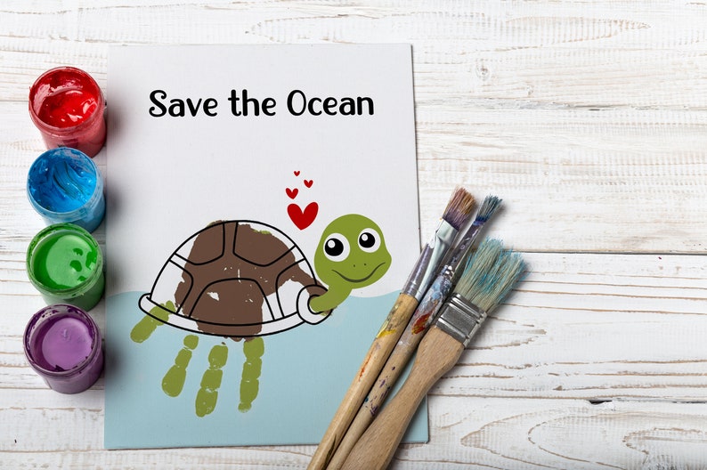 Earth Day, Turtle Handprint DIY Art Craft, Save the Ocean, Kindergarten ...