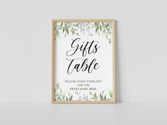 Gifts Table Sign for Baby Shower Greenery Foliage - Etsy