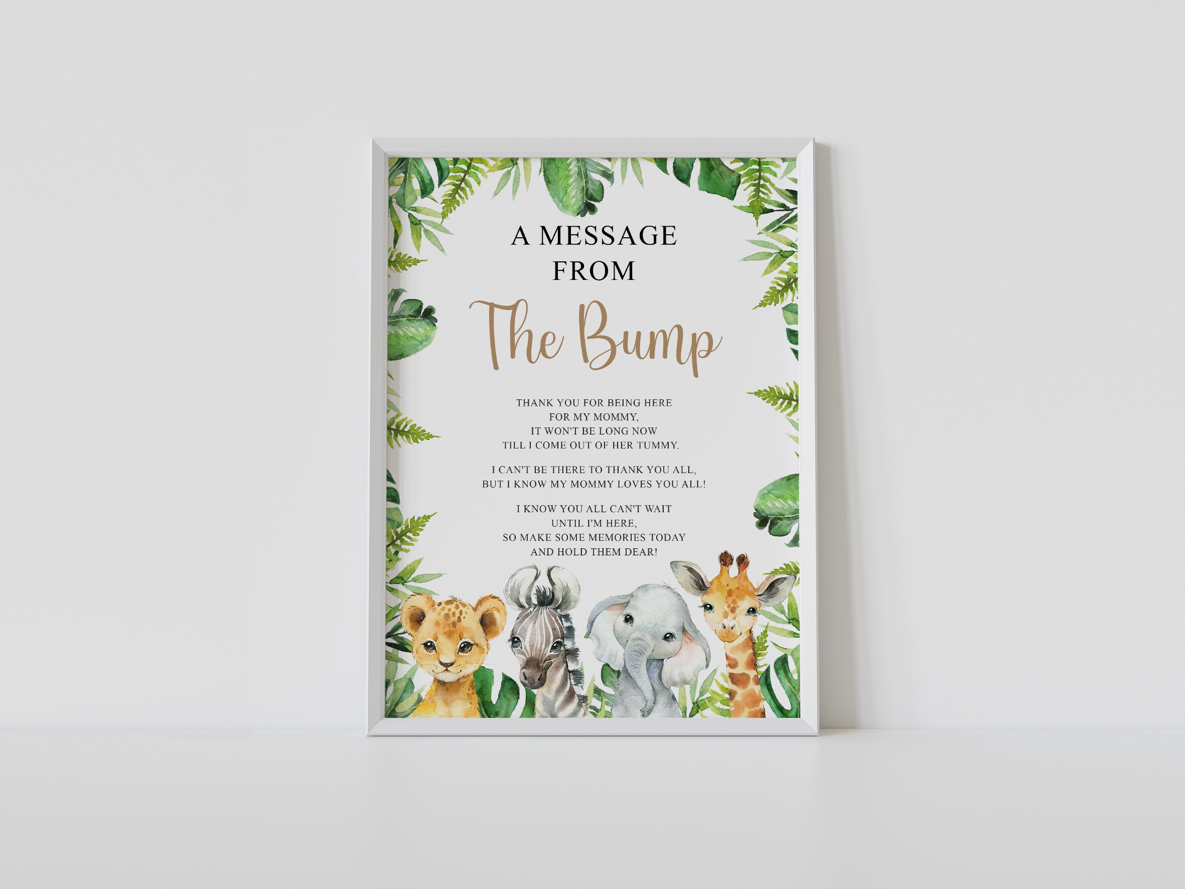 Safari Baby Shower Sign: Message From the Bump (digital Download, 8x10 ...