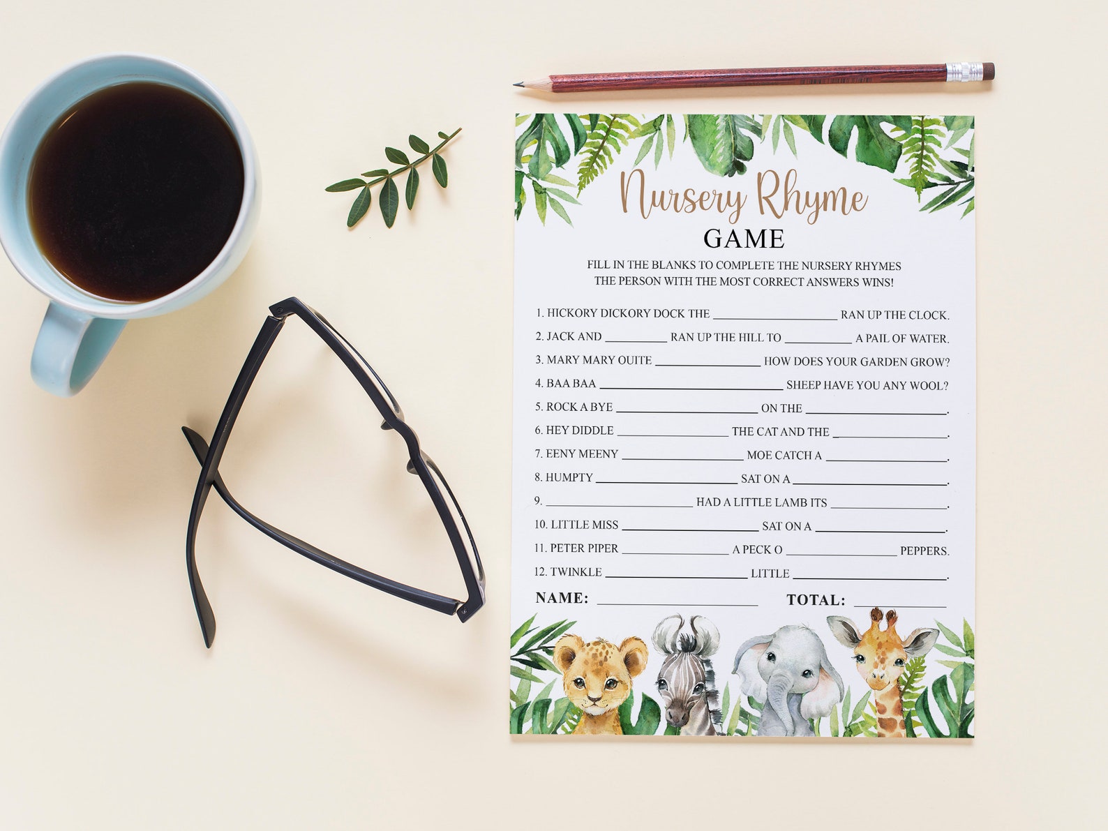 Nursery Rhyme Safari Baby Shower Game Nursery Rhyme Quiz | Etsy