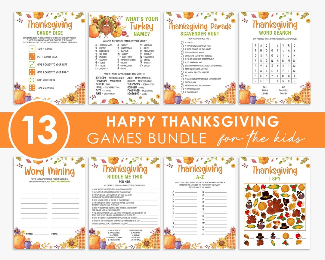 Thanksgiving Games for Kids, BUNDLE, Funny, Easy, Friendsgiving Games ...