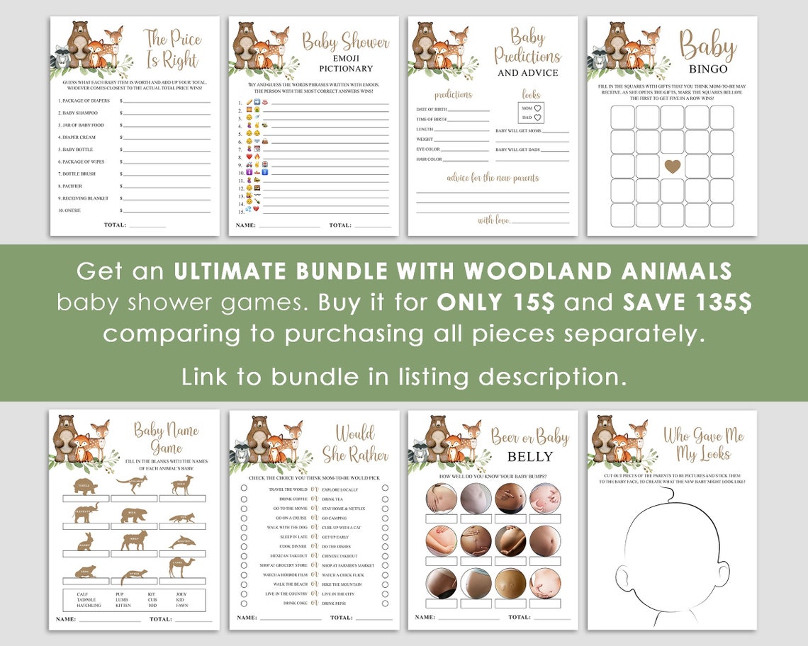 Diaper Cake Game Woodland Baby Shower Guess How Many - Etsy