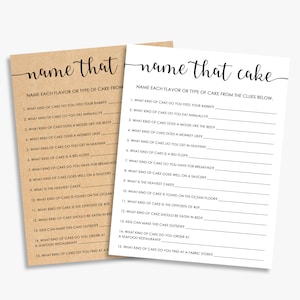 Name That Cake Game, Rustic Bridal Shower Game, Kraft + Black & White ...