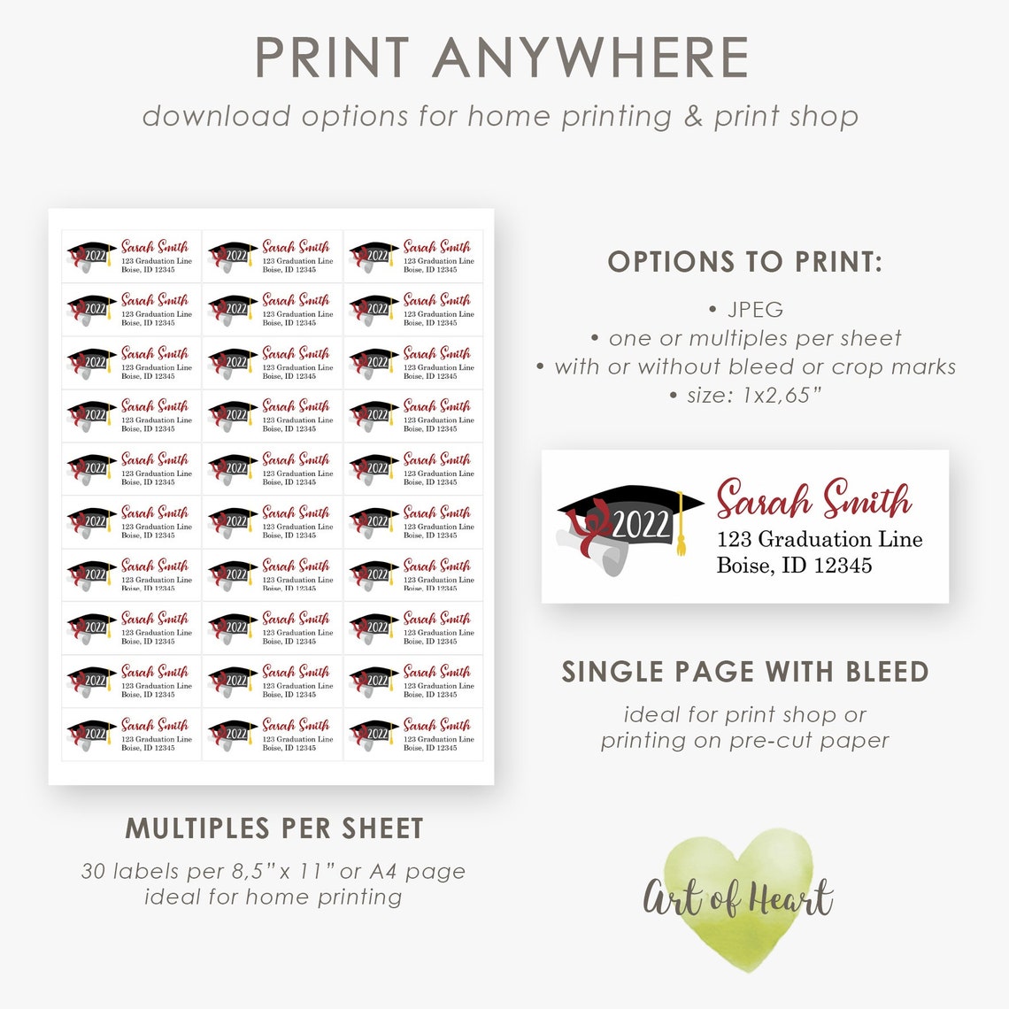 Graduation Address Labels DIGITAL DOWNLOAD Class of 2022 - Etsy