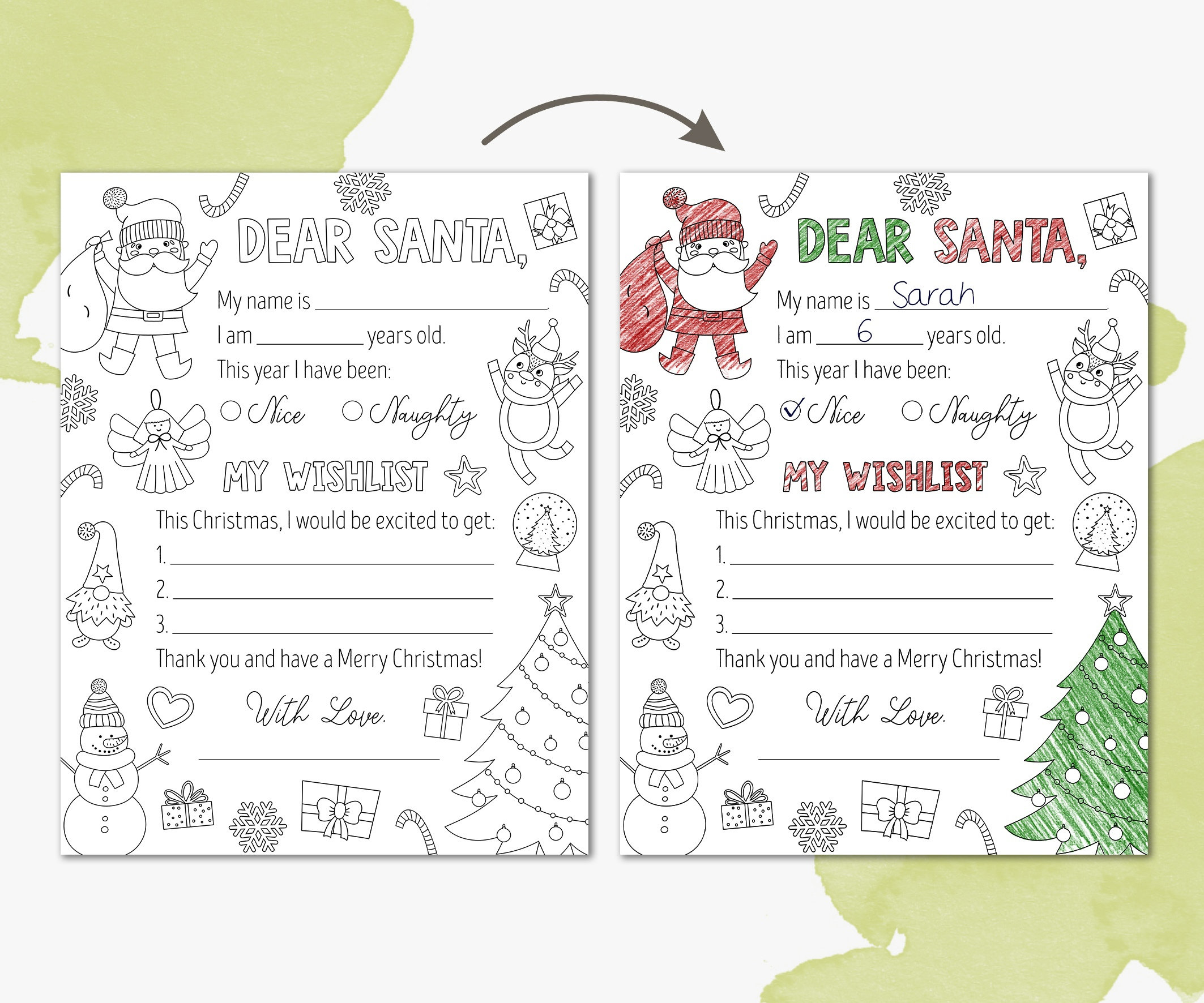 Coloring Christmas Wish List for Kids Letter to Santa Gift - Etsy