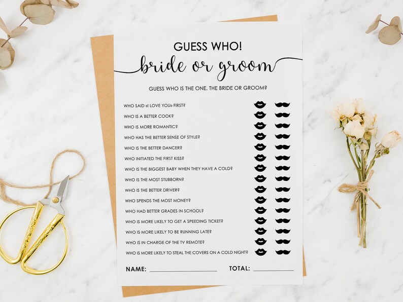Guess Who Bride or Groom Rustic Bridal Shower Game Kraft | Etsy