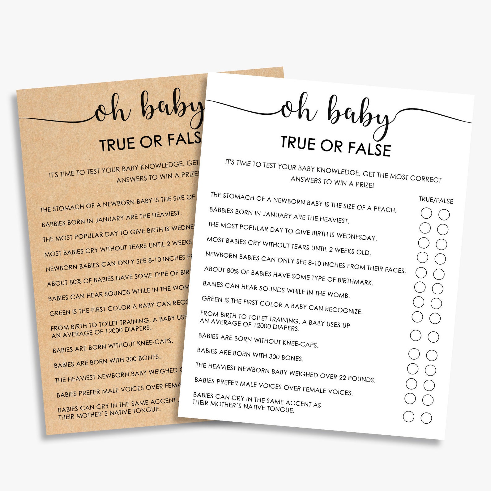 Oh Baby True or False, Rustic Baby Shower Game, Kraft + Black & White ...