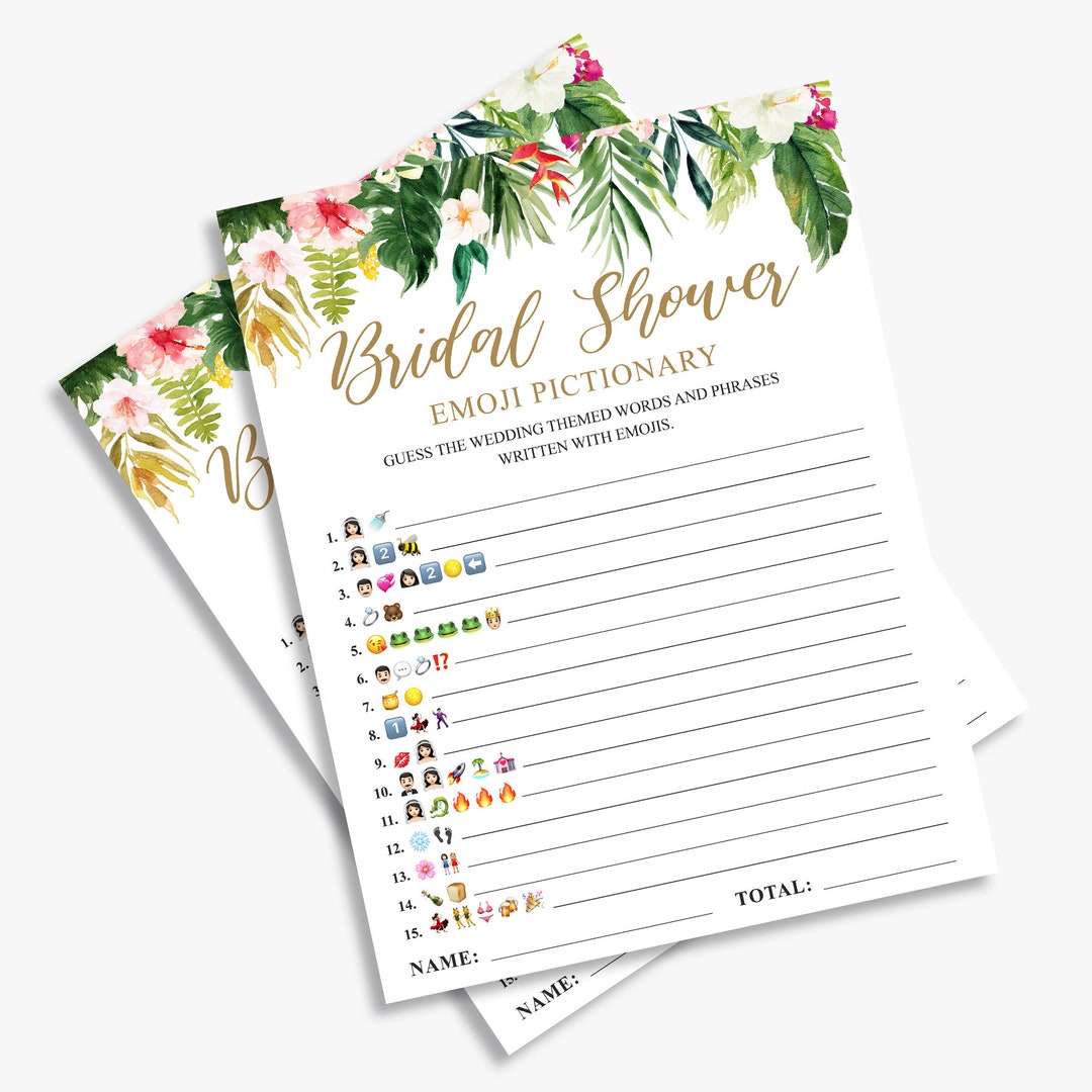 Tropical Bridal Shower Emoji Game, Luau, Emoji Pictionary Game ...