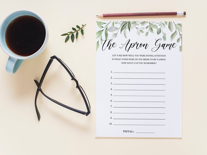 The Apron Game, Greenery Bridal Shower Game, Foliage, Apron Game, Guess ...