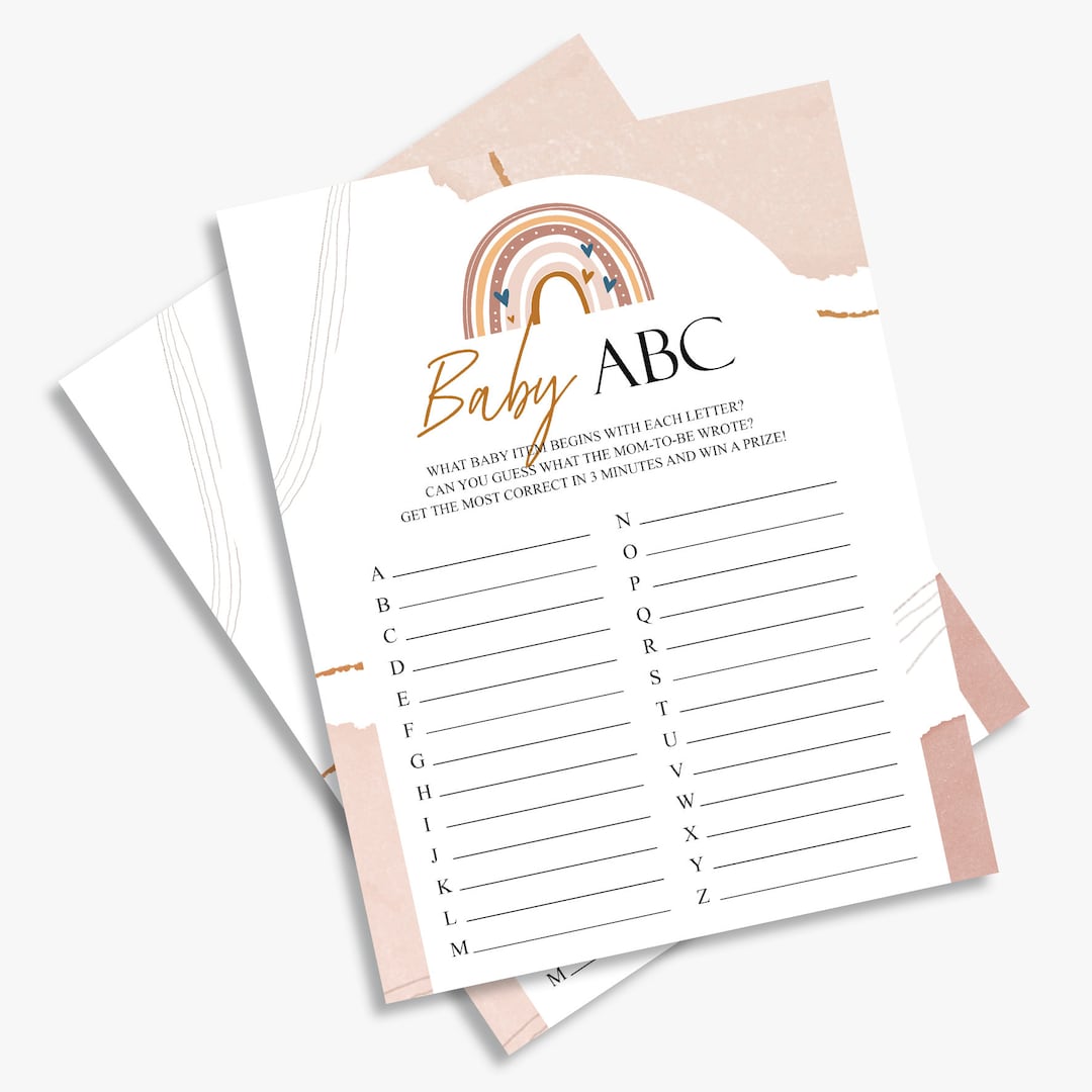 Baby Abc Game, Boho Baby Shower Games, a to Z Item Name Game, Boho ...