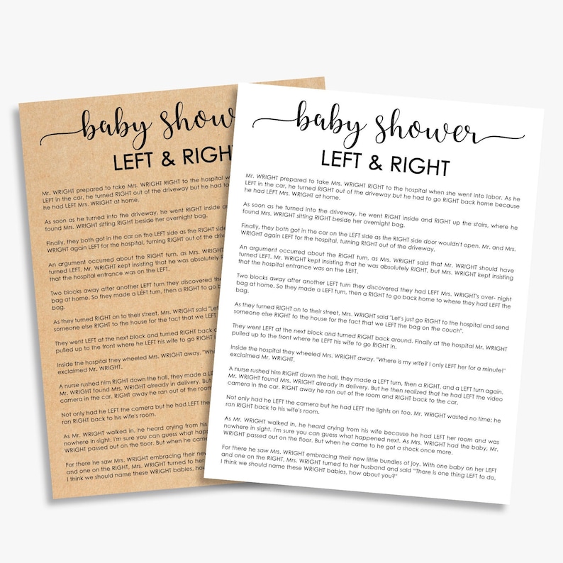 Left Right Baby Shower Game Kraft Rustic Baby Shower Left or - Etsy
