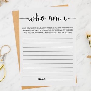 Who Am I, Rustic Bridal Shower Game, Kraft Black & White, Printable ...