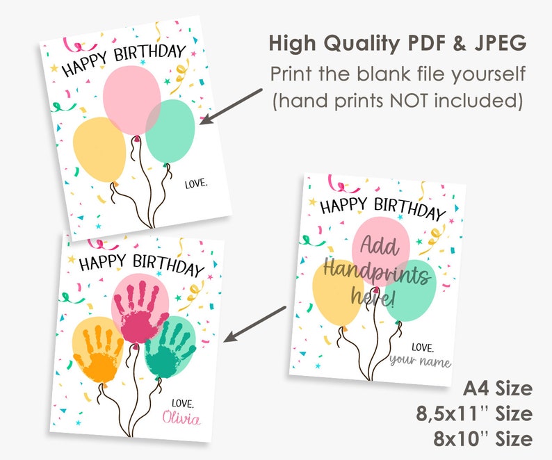 Handprint Balloons Birthday Card: DIY Keepsake Gift (printable) - Etsy