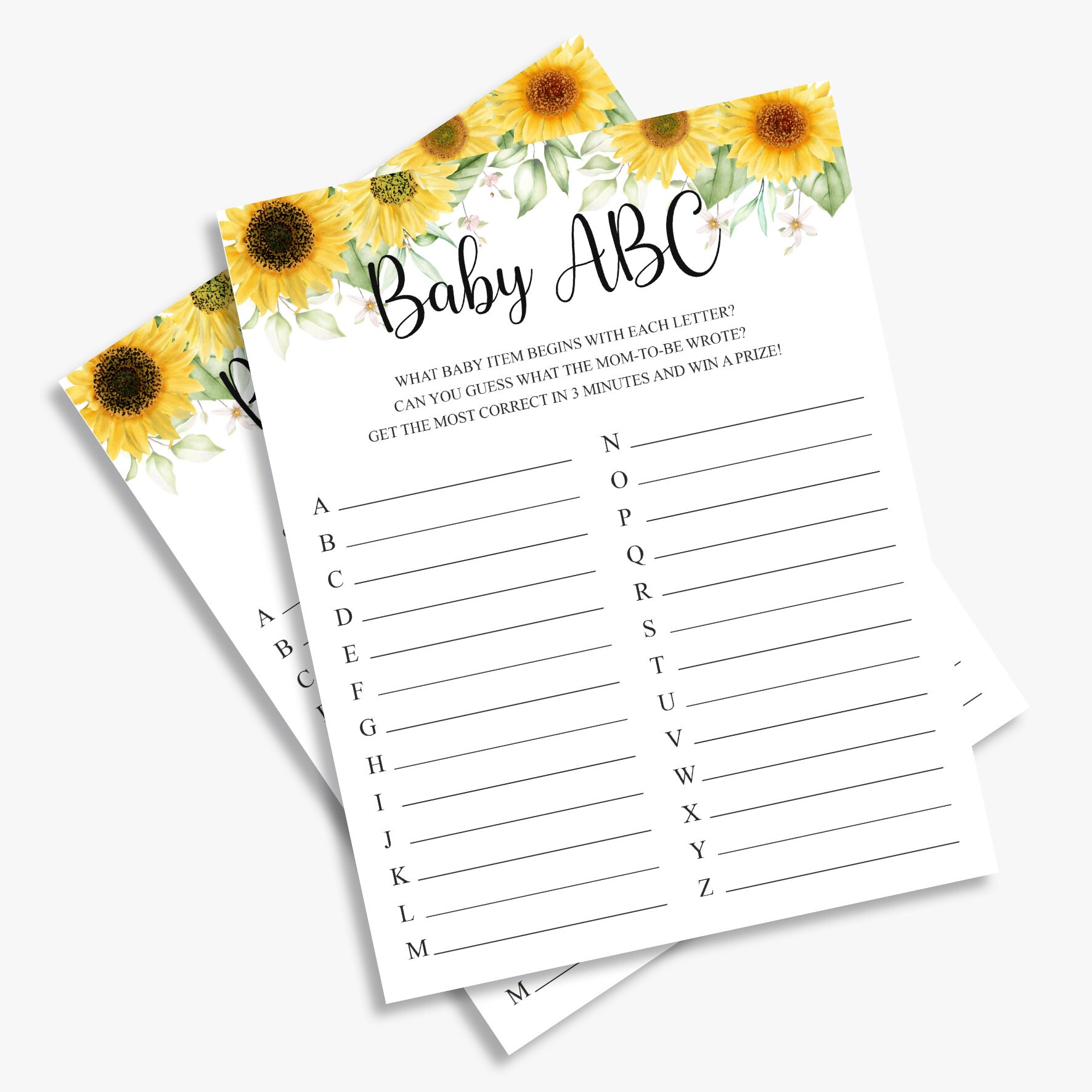 sunflower baby shower games instant download baby ABC sunflowers baby ...