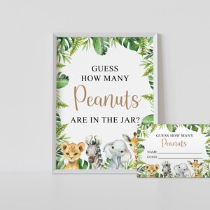 Guess How Many Peanuts Are in the Jar, Safari Baby Shower Game, Jungle ...