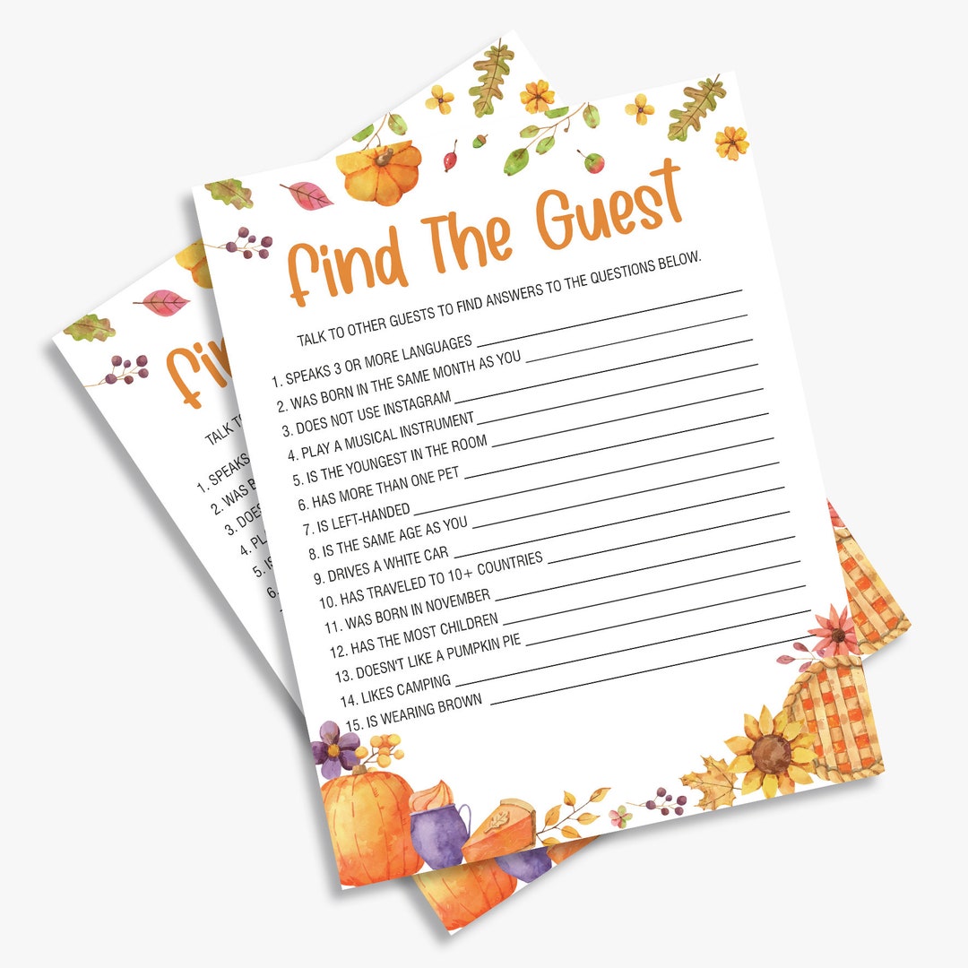 Find the Guest, Thanksgiving Party Game, Friendsgiving Activity, Turkey ...