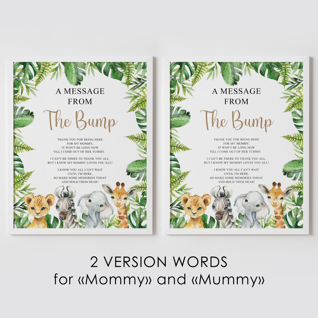 Message From the Bump Sign, Bundle, Safari Baby Shower, Bump Sign ...