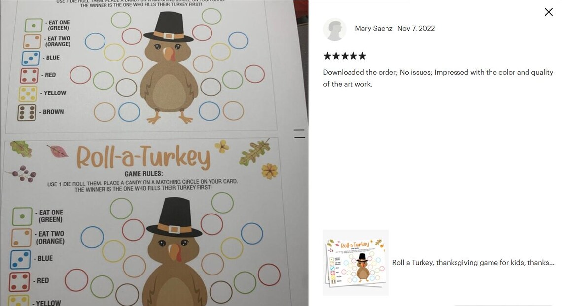 Roll a Turkey Thanksgiving Game: Fun Dice Activity (printable Instant ...