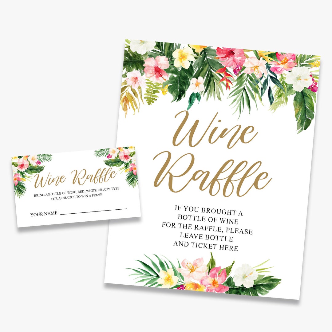 Wine Raffle Sign and Tickets Tropical Bridal Shower Game - Etsy