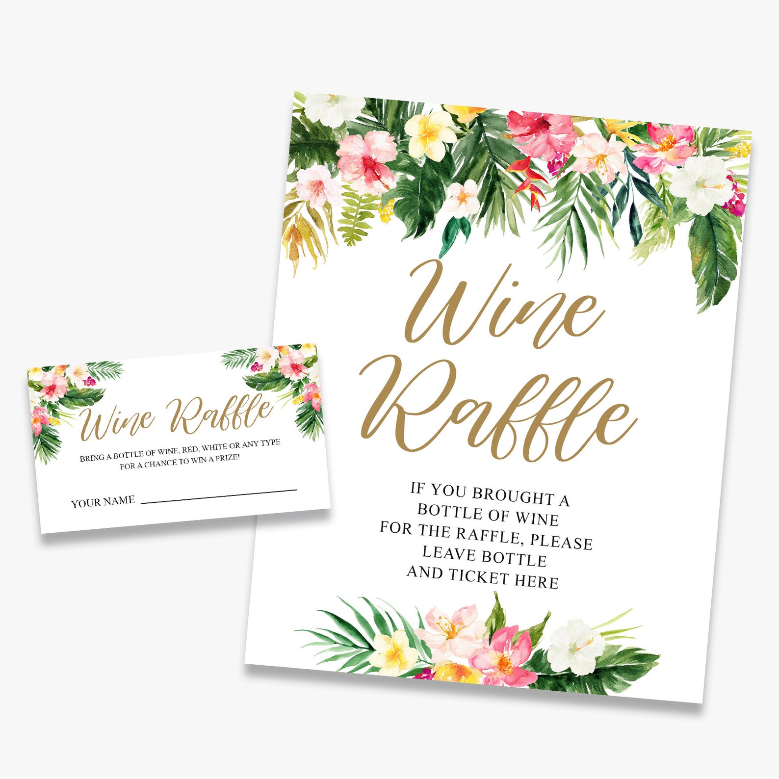 Wine Raffle Sign and Tickets Tropical Bridal Shower Game | Etsy