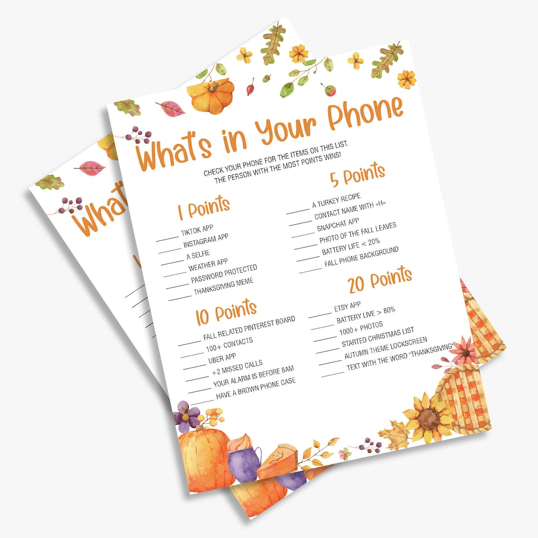 Whats in Your Phone, Thanksgiving Game, for Adults, Friendsgiving Party ...