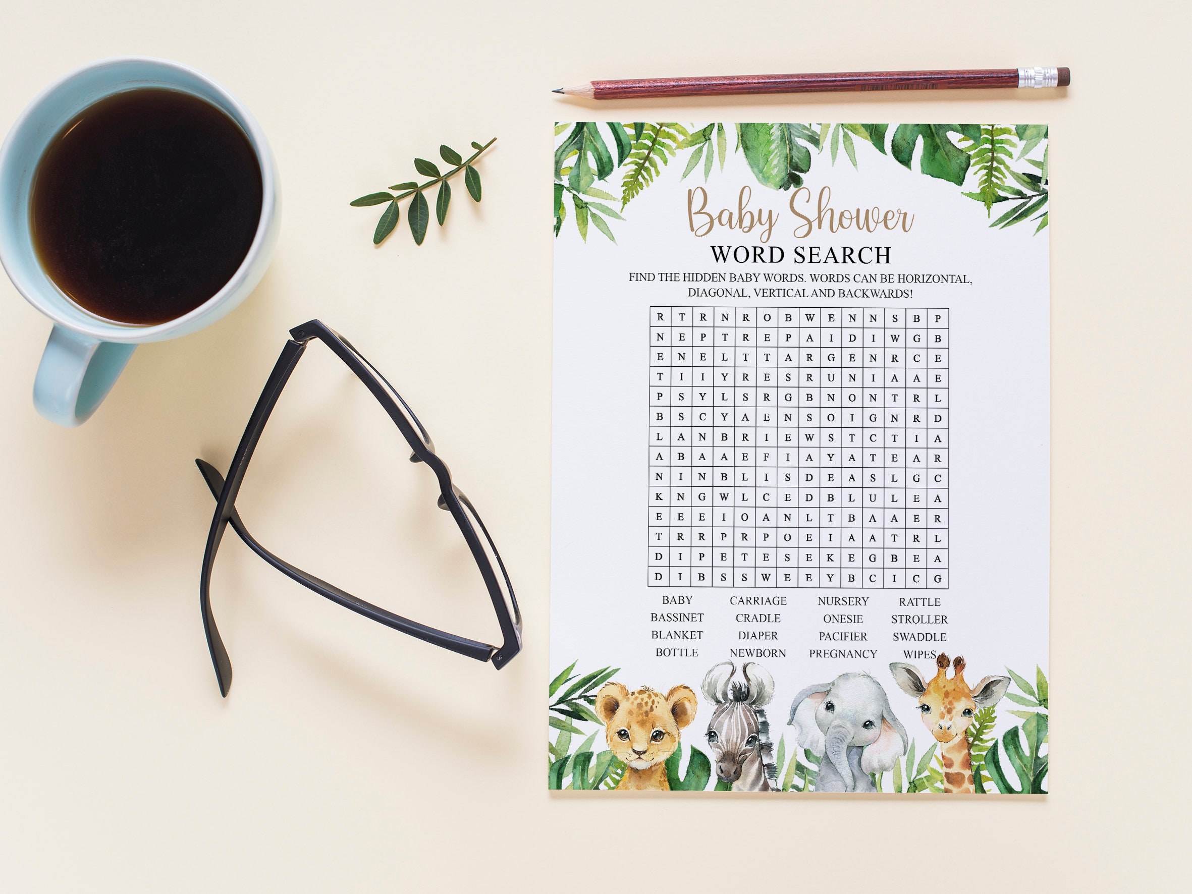 Safari Baby Shower Word Search Game Baby Shower Activity - Etsy