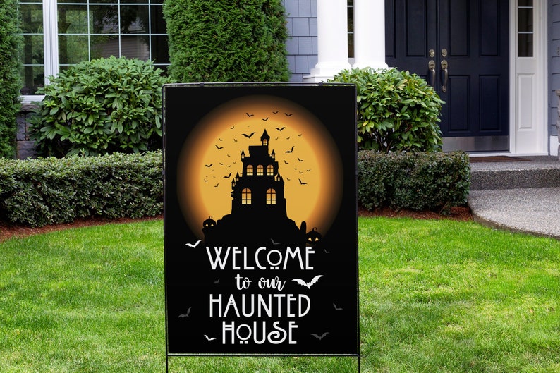 Halloween yard sign welcome to our haunted house halloween | Etsy